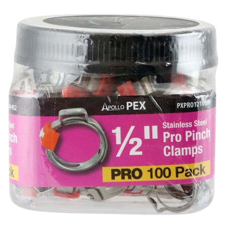 Apollo 1/2 in. Stainless Steel PEX Barb Pro Pinch Clamp Jar (100-Pack), 100PK PXPRO12100JR | Zoro